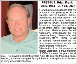 PREBBLE, Brian Frank - Picton Gazette | The Picton Gazette