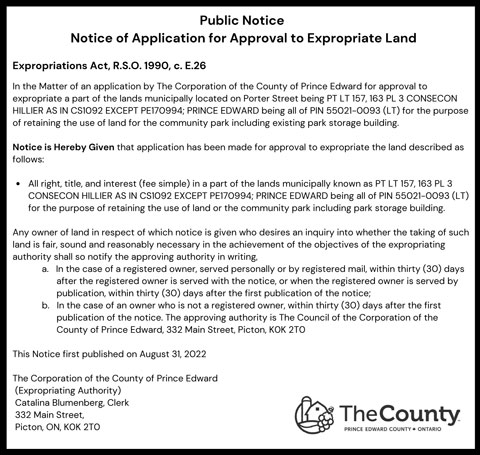 PUBLIC NOTICE-Application for Approval - Picton Gazette | The Picton ...