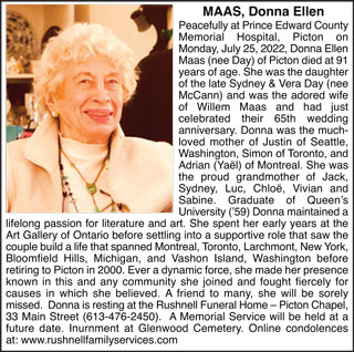 MAAS, Donna Ellen - Picton Gazette | The Picton Gazette